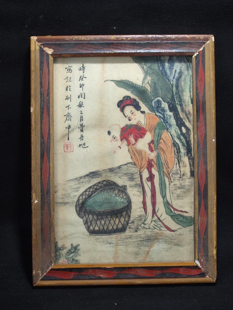 近所の蔵出品　　中国明時代木製肉筆絵※激安骨董品 AK1686B8-3