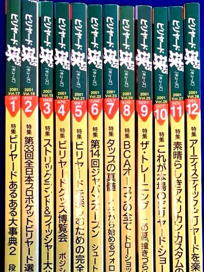 ビリヤード専門誌キューズ CUE'S 2001年12冊セット(17号〜28号)