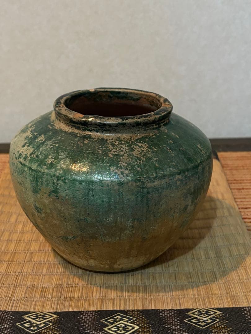 骨董　緑釉壺　古代出土品　漢時代　中国美術　古美術