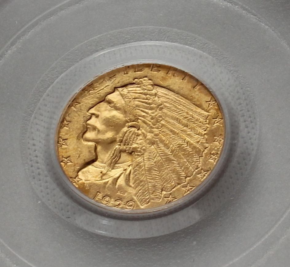 1929年 米国 インディアンヘッド ＄2.5クオーター金貨 PCGS MS62