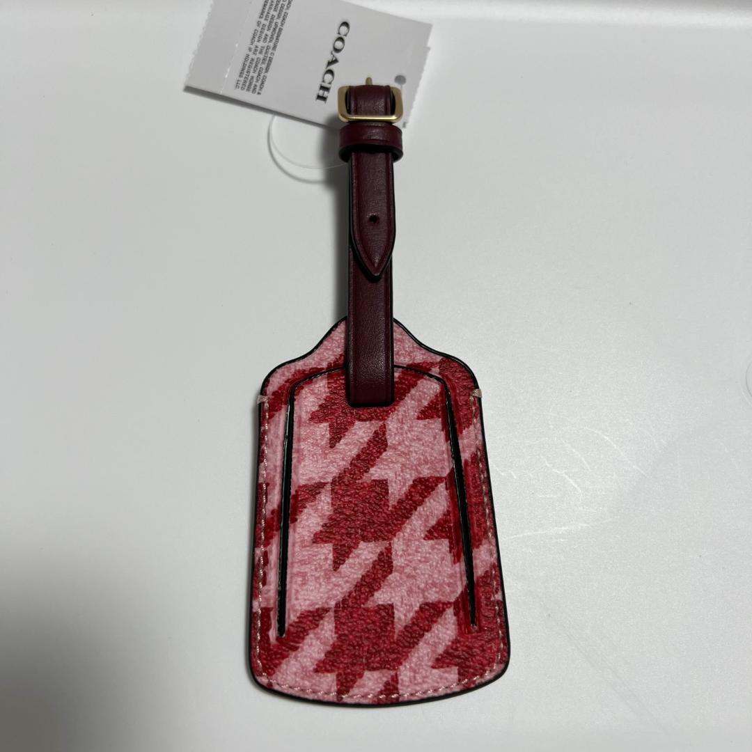 COACH ラゲッジタグ 千鳥格子柄 Luggage Tag ピンク レッド