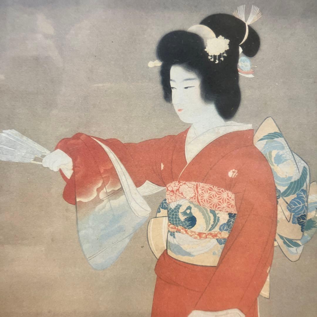 昭和レトロ 上村松園 芸妓 序の舞 リトグラフ 日本画 絵画 額縁 額装 美術