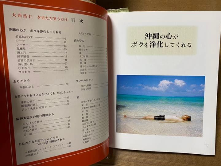 絵画　大西浩仁さんの書いた絵、「夕日ただ笑うだけ」の本