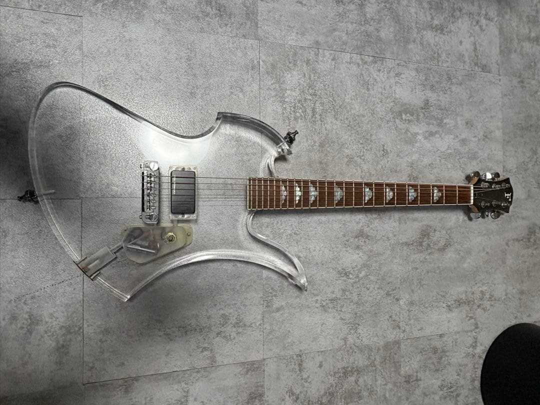 「クリア アクリル エレキギター hide系 変形ボディ ハムバッカー搭載