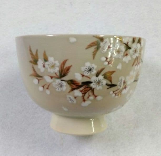 茶道具 茶碗 色絵 山桜 加藤八佳 加藤如水 京焼 清水焼 花見 桜吹雪 桜