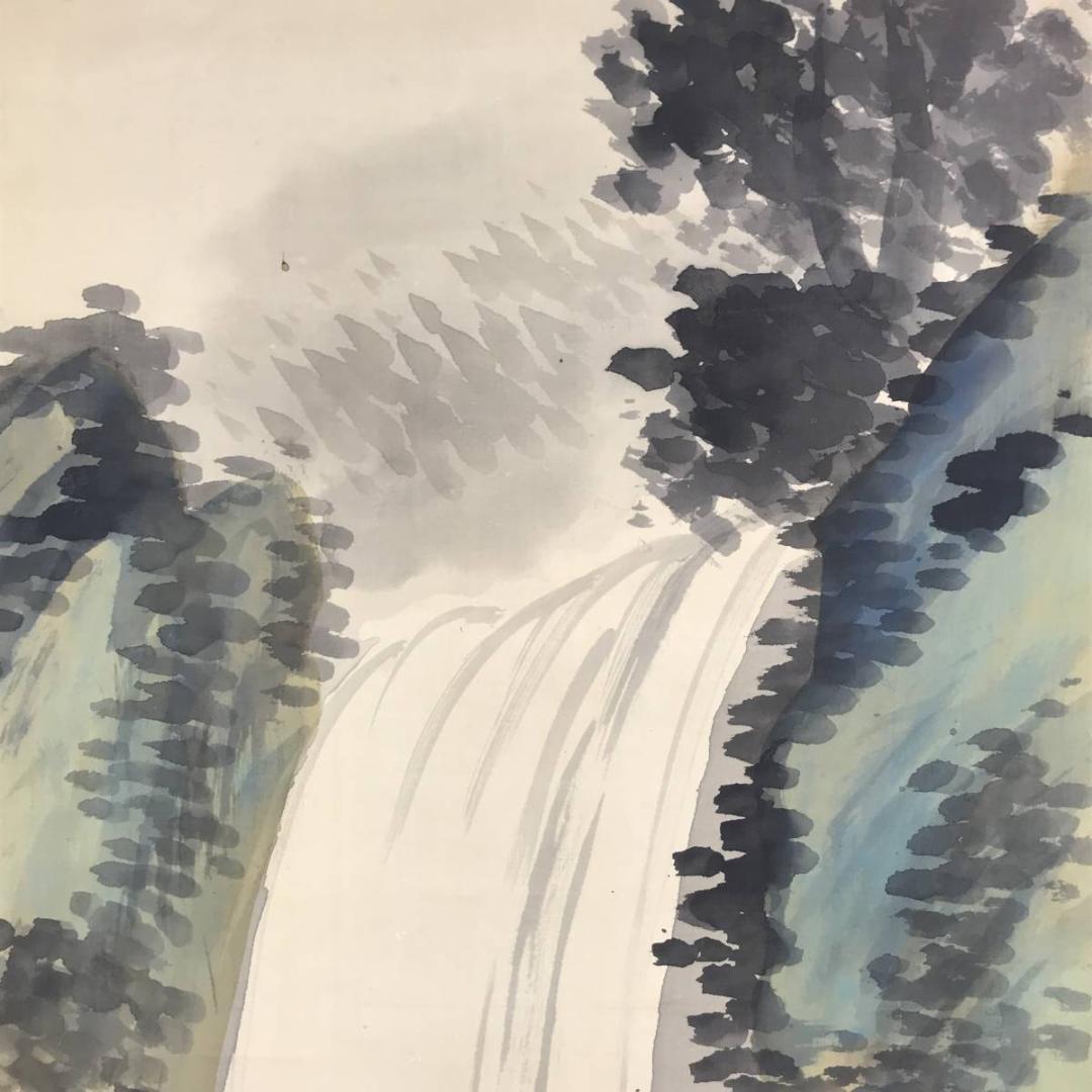 【真作】姫島竹外/滝図/掛軸/名家伝来/AD-323