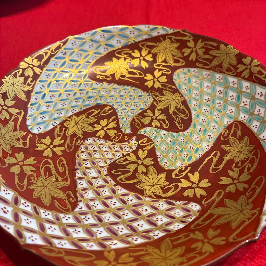 [希少品￼]清水焼 伊藤春晃 春晃窯　金彩桜紅葉三色金七宝紋カップ&ソーサー2客