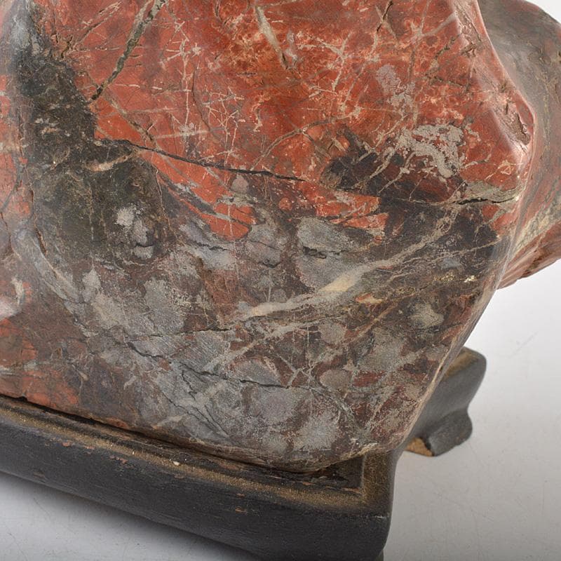 天然石　鑑賞石　佐渡赤玉石　赤石　置物　重さ約2.5㎏　唐木台付　V　R6939