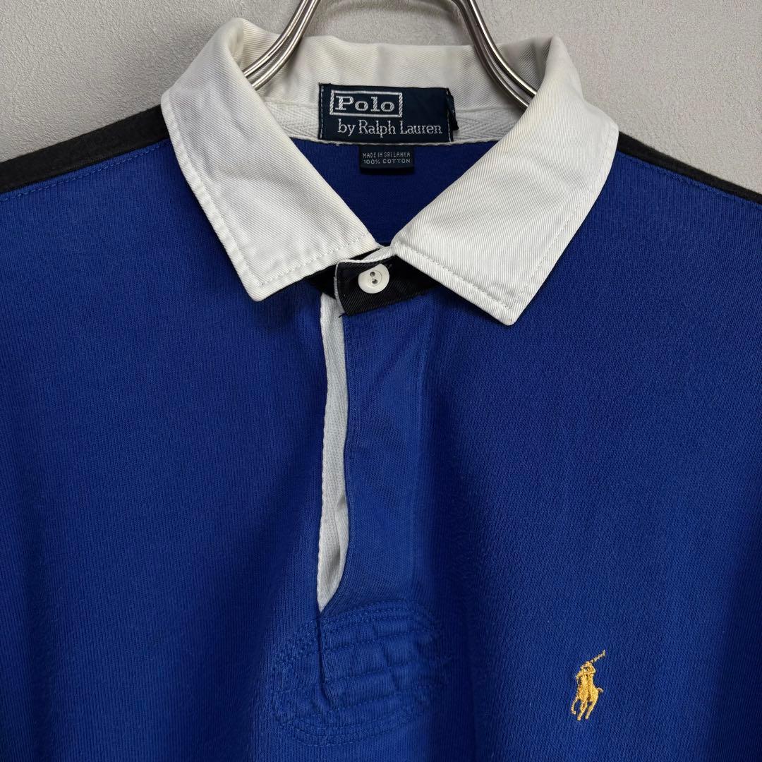 青 L POLO ポロ Ralph Lauren ラルフローレン長袖ラガーシャツ