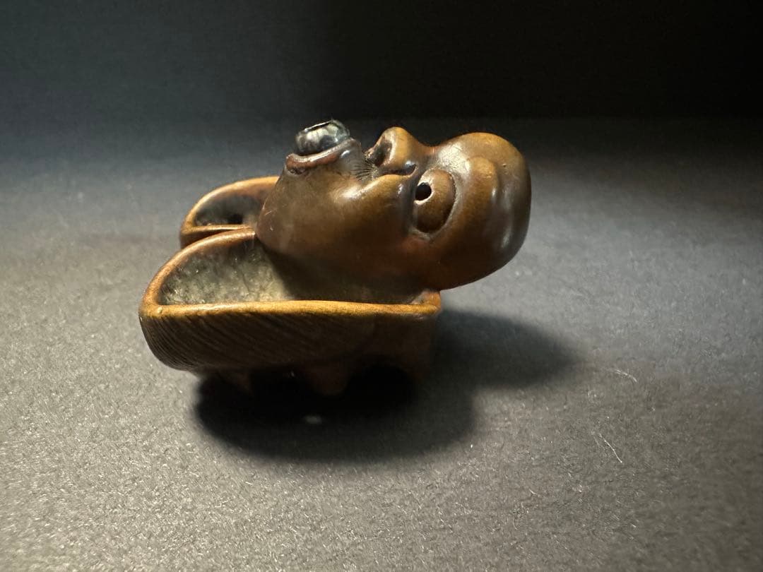 【根付(netsuke)】3面の顔の根付　木製　江戸時代