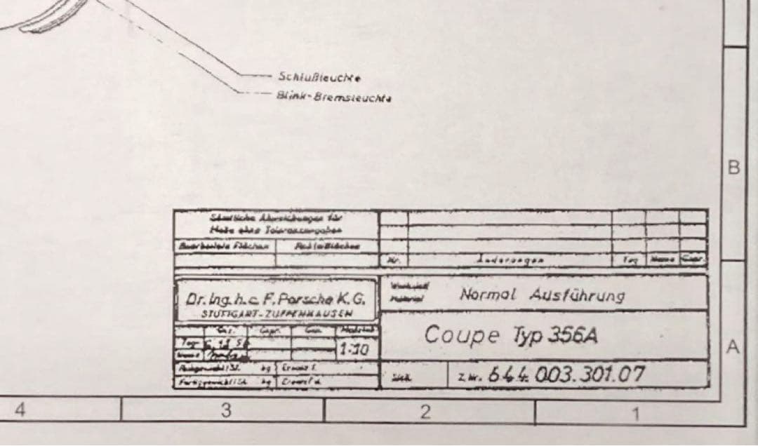 PORSCHE356A coup ポルシェ 設計図 製図 図面 プリントポスター