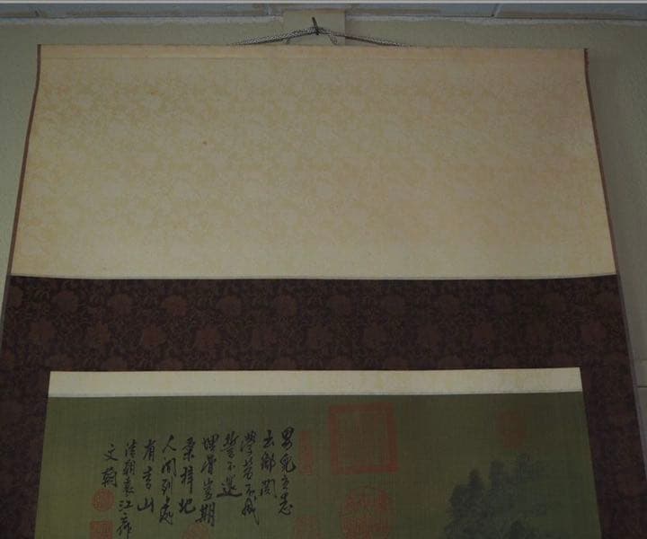 送料無料　陳文翰 倣古山水掛け軸　絹本肉筆　全体188×68.5ｃｍ　中国美術