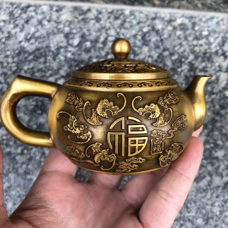 銅 細工 五福字銅壷 茶壺 煎茶器 装飾品 工芸品 置物