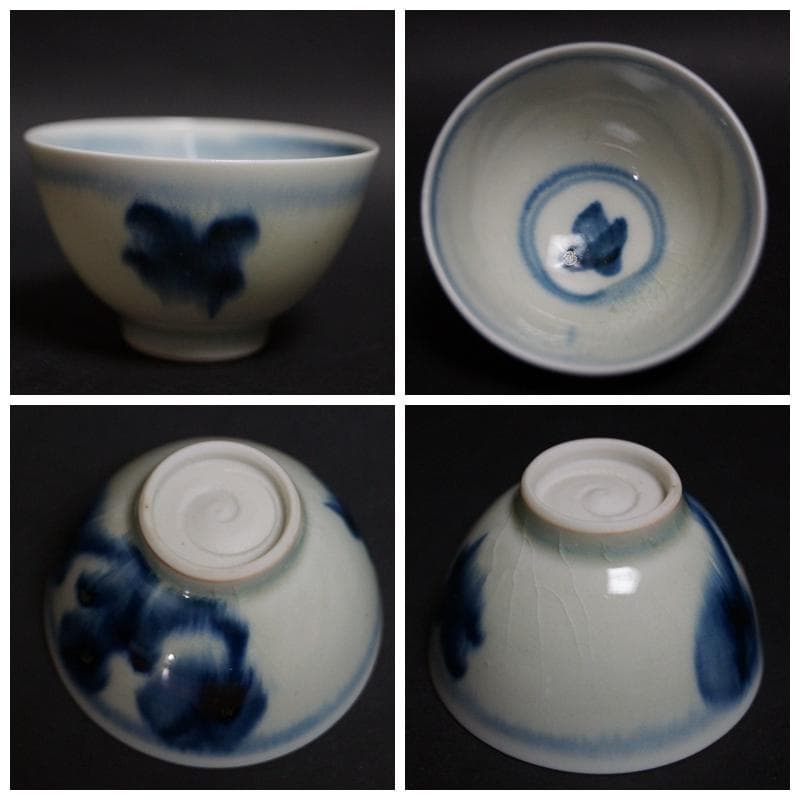 煎茶道具 古染付『鳥花図』煎茶碗五客セット/ 煎茶道具☆時代物☆4D0302