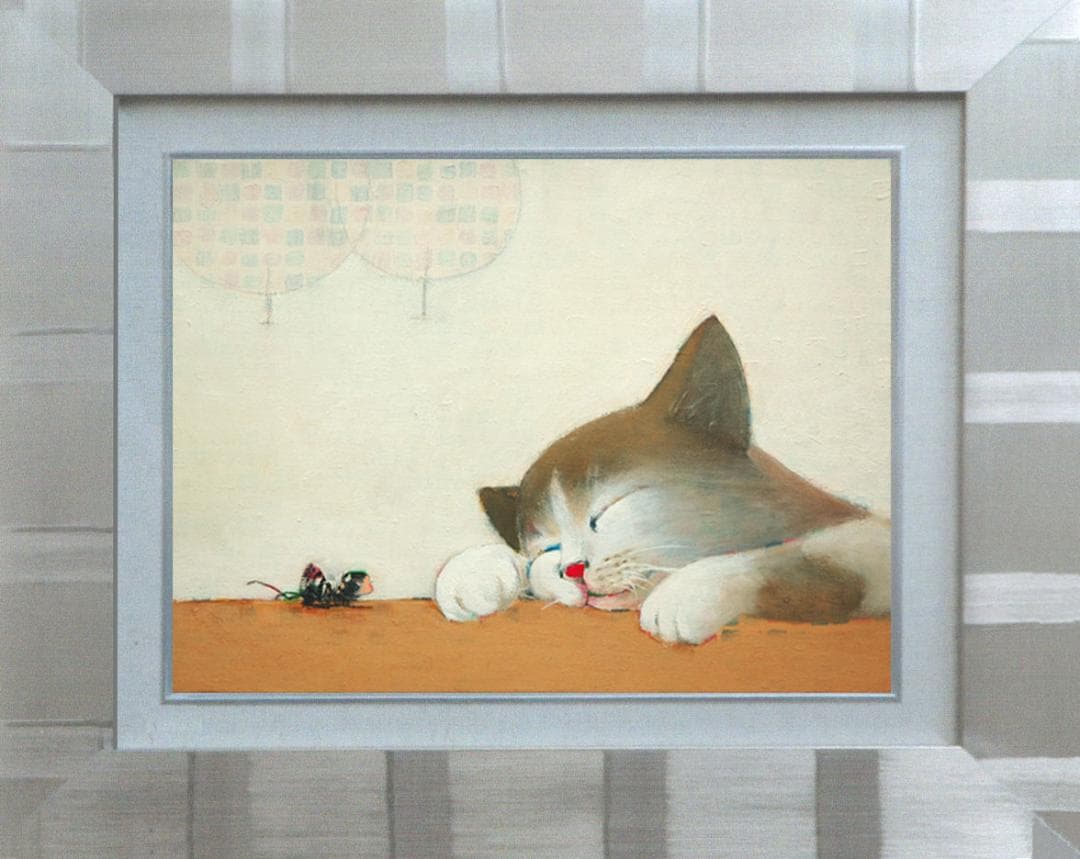 油絵 菅家令子 絵 絵画インテリアF4-072019 子猫と女の子蟻んこちゃん