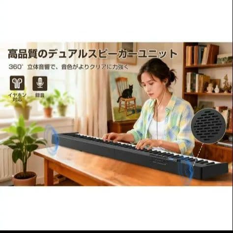 Bluetooth電子ピアノ ホワイト　 折りたたみ式