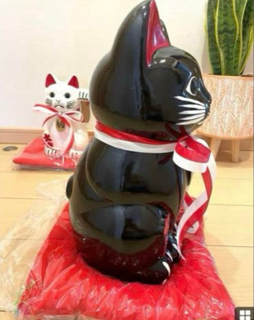 ガチレトロ　レア物 新品時物　黒猫 招き猫　清風作 最高級陶磁器　縁起物