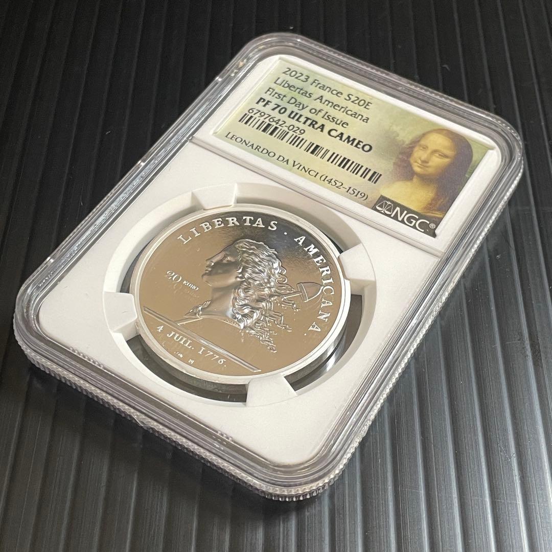 フランス「リベルタス・アメリカーナ」20ユーロ 銀貨 PF70 ウルトラカメオ