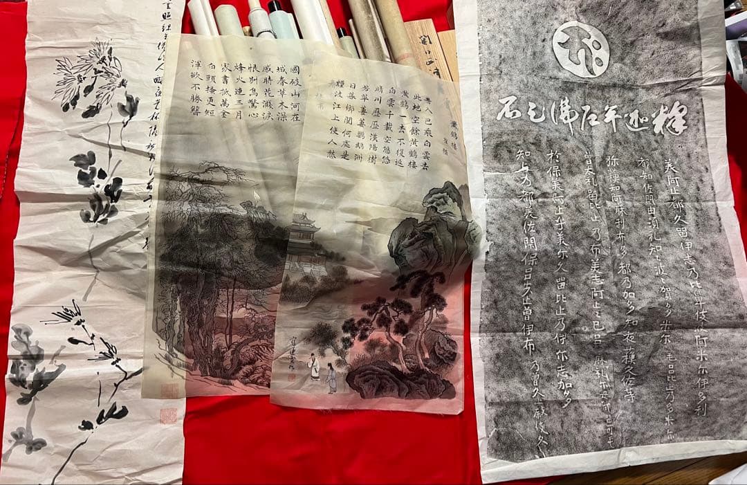 まとめて45本 佛画 中国複製画　山水 花鳥　人物など　（捲り付）送料込み！