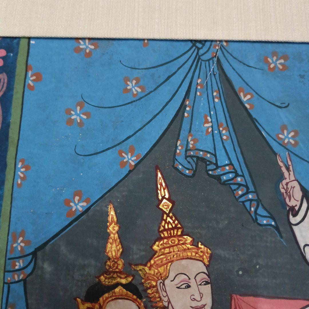 4444）タイの寺院画・宗教画？？？　水彩系の直筆　詳細不明