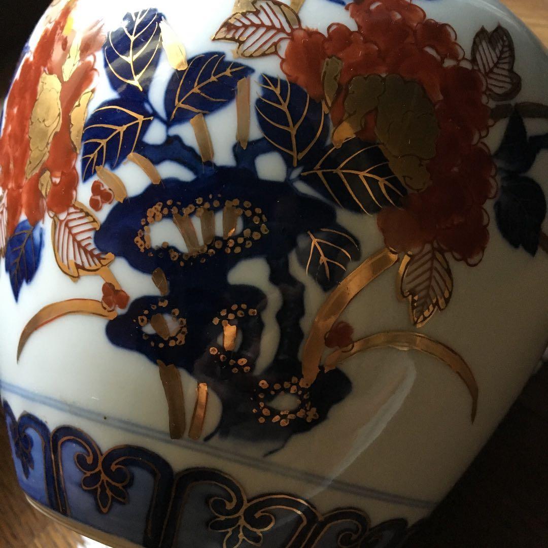 美品！経年70年以上 有田焼 染錦 牡丹 金彩 花入 花器 壺 飾壺 骨董品