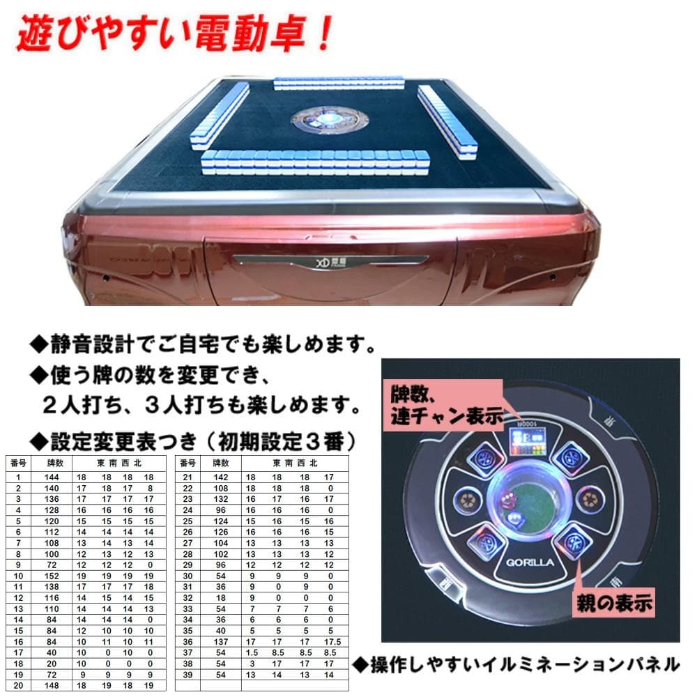 赤外線内蔵全自動麻雀卓 家庭用折りたたみ麻雀卓全自動卓 33mmｘ２セット 静音