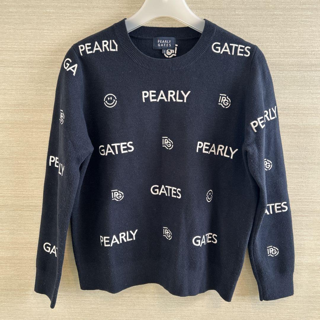 美品✨PEARLY GATES ネイビー ロゴセーター 総柄 ブラック サイズ0