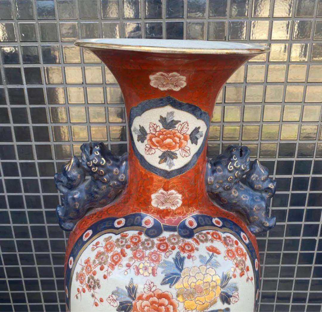 伊万里焼 大花瓶 壺 金襴手 花鳥文 骨董品 稀少 高さ76cm 狛犬