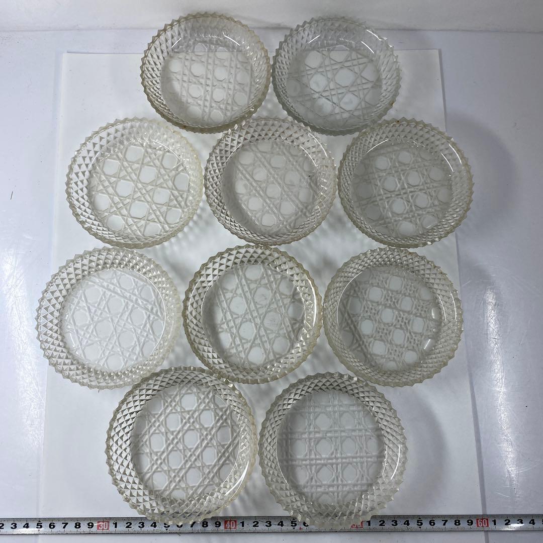 専用江戸後〜明治初期　ギヤマン手彫切子ハンドカット皿　10客　共箱直径11.8㎝