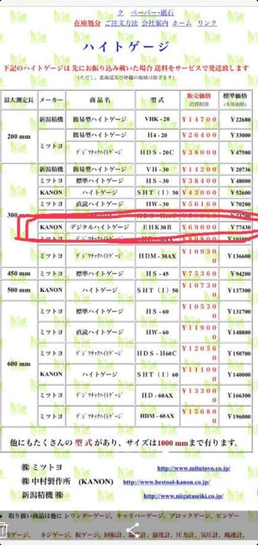 メンテナンス KANON DIGITAL HEIGHT  GAUGE
