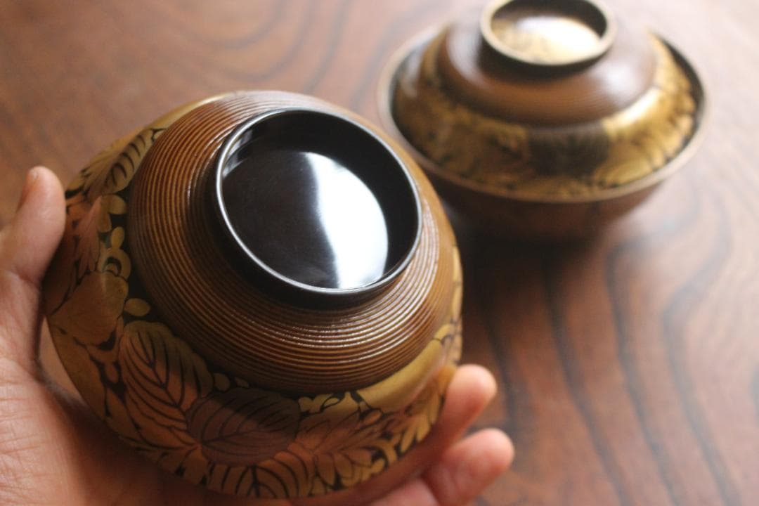 時代逸品！風情ある千筋糸目に極上桐花蒔絵の映えるお椀2点（検輪島塗懐石椀雑煮椀