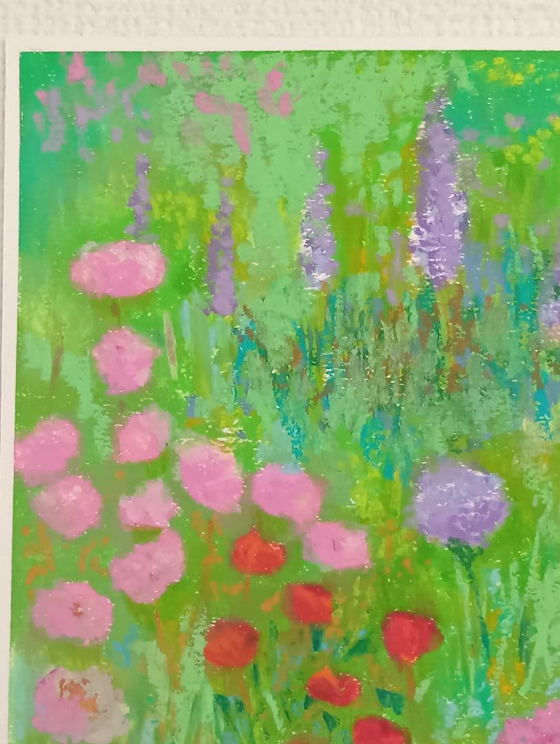 spring gardenオイルパステル原画　額付き