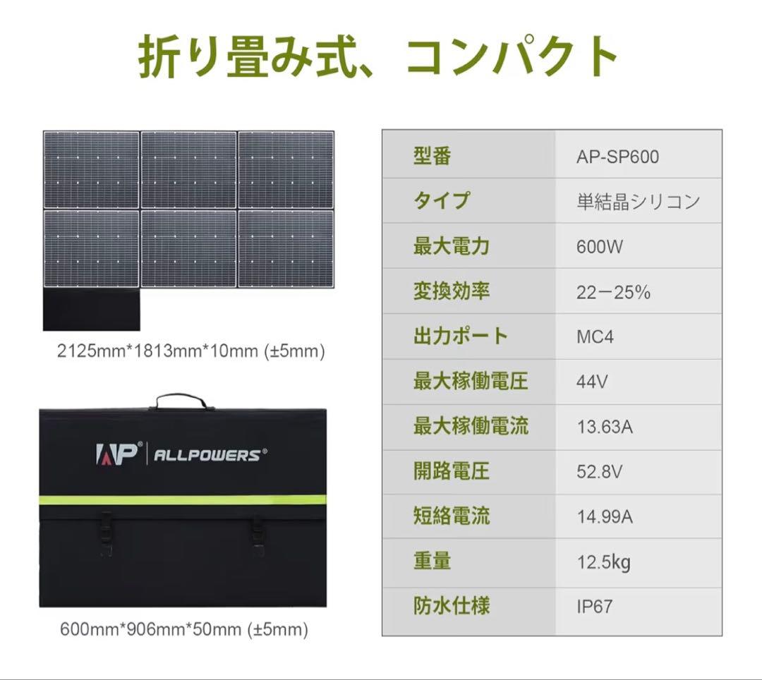 ALLPOWERS AP-SP600 600W ソーラーパネル