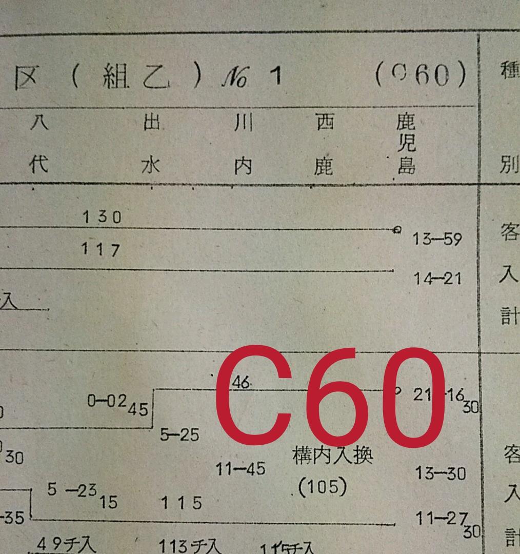 SL運用表 大珍品　鹿児島鉄道管理局機関車　昭和39年