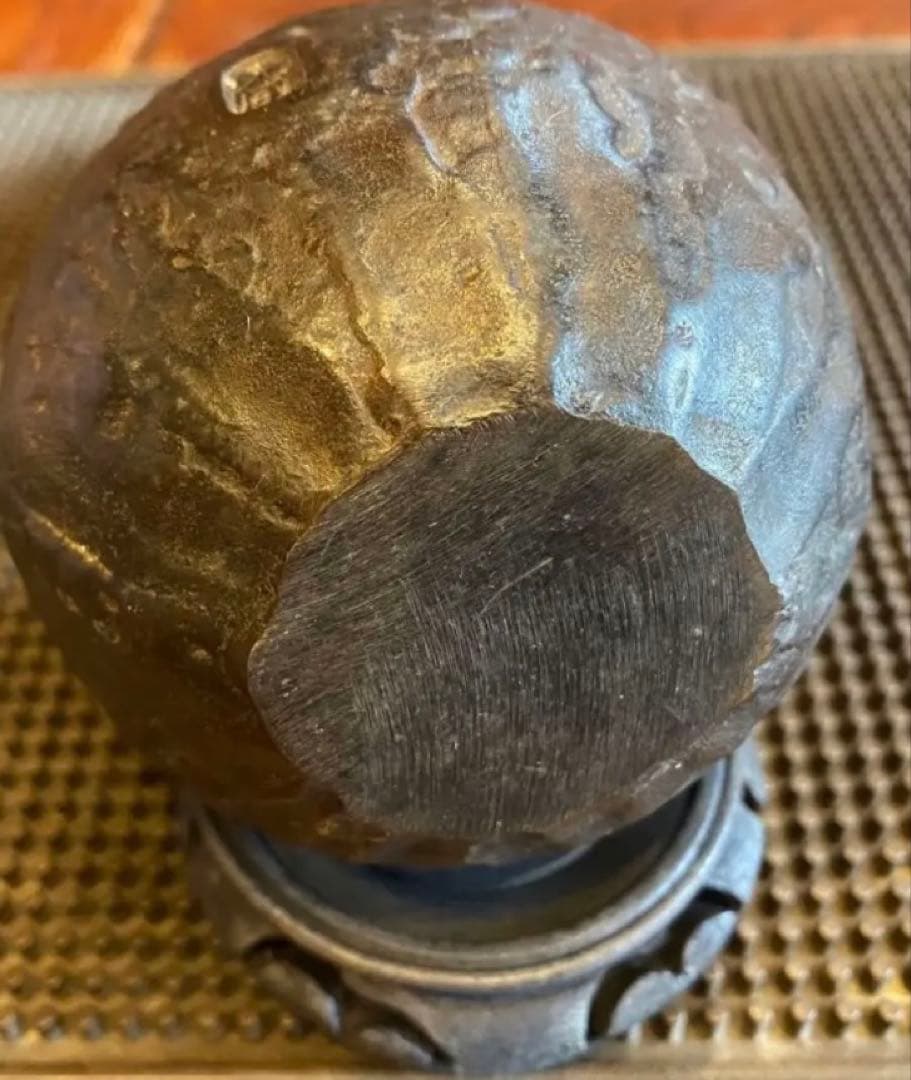 美品　二上元威作　青銅製花器　唐木鑑賞台付　２点セット　アンティーク　レア