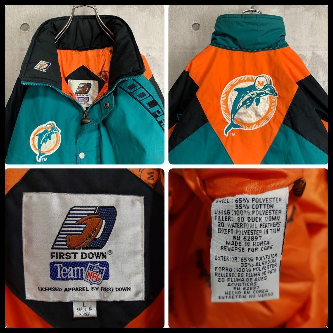 90s NFL パフジャケット 総刺繍ロゴ ドルフィンズ ウォームアップウェア