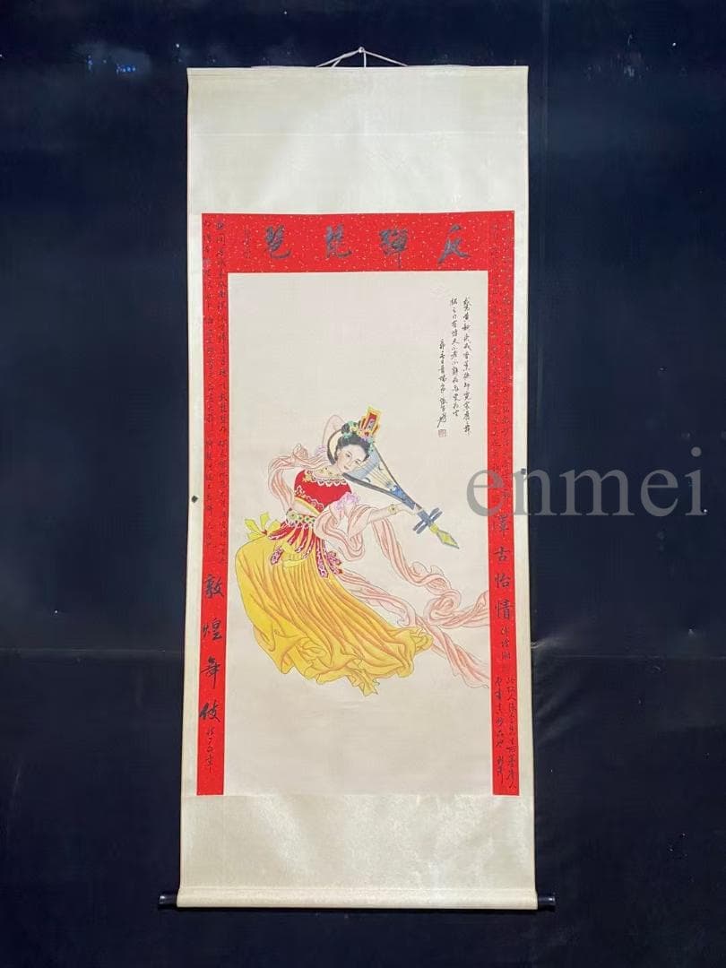中国古美術・旧藏珍品・張大千款・彩絵人物画・純手描き・四尺中堂掛軸・一物一圖