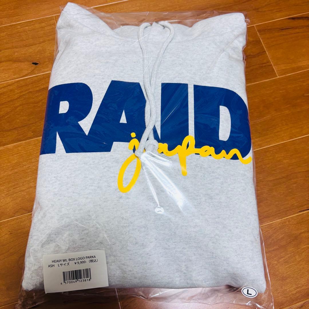 新品RAID JAPAN Lバス釣り　BOX LOGO パーカーASH 金森隆志