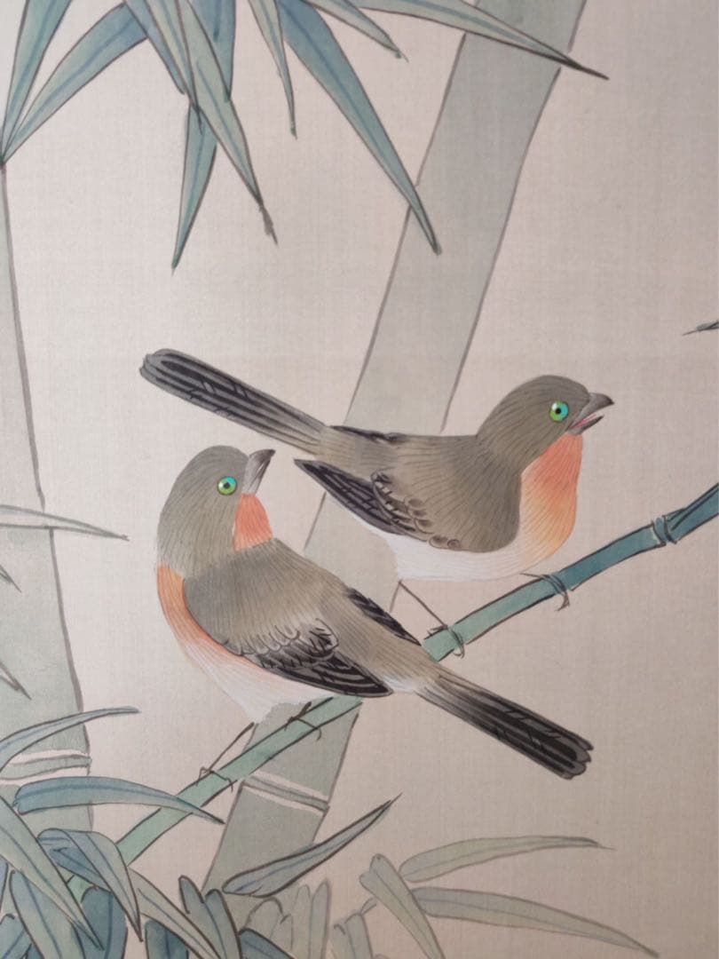 竹と鳥の水墨画 掛軸