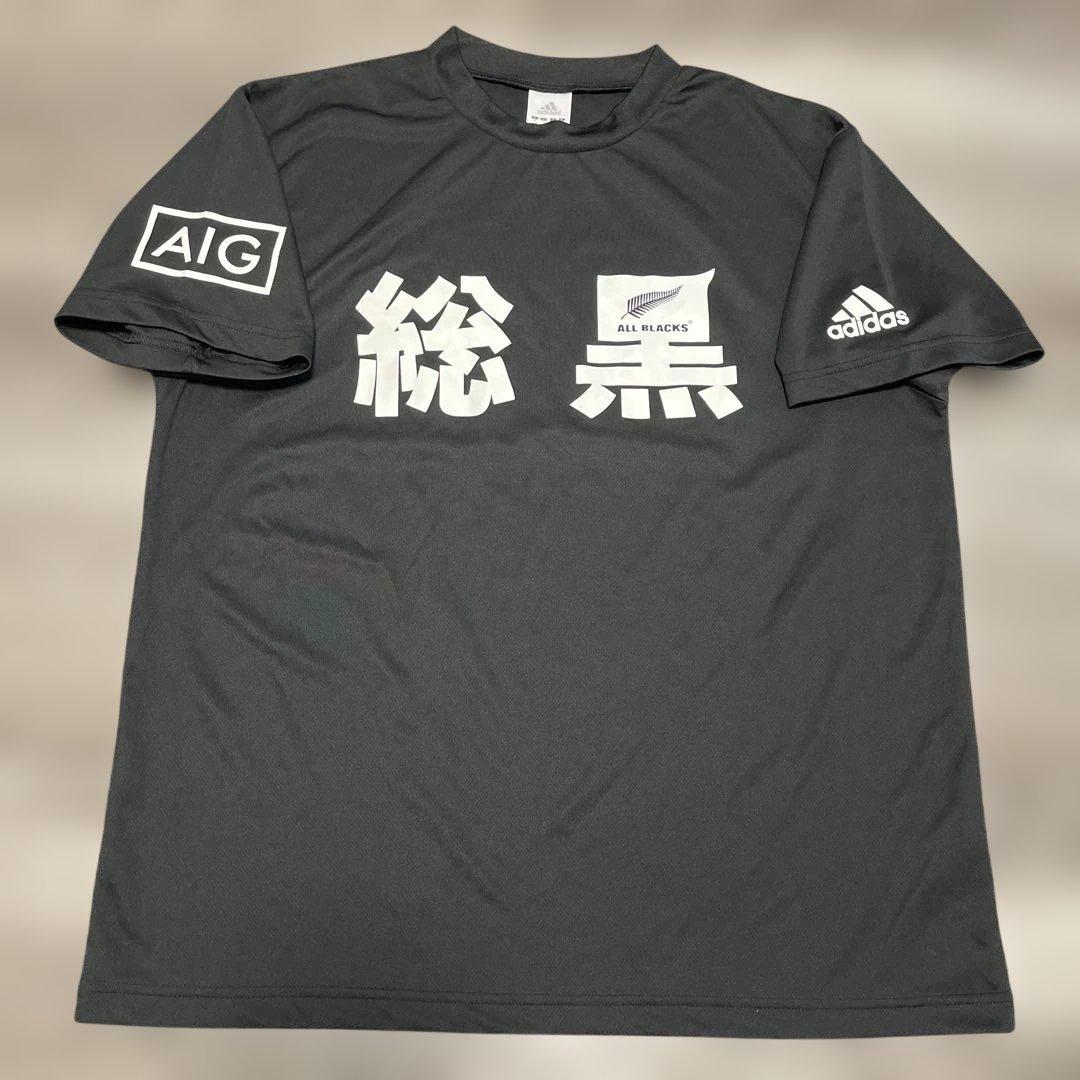 極美品 Adidas ラグビー ALL BLACKS 総黒 DRY Tシャツ