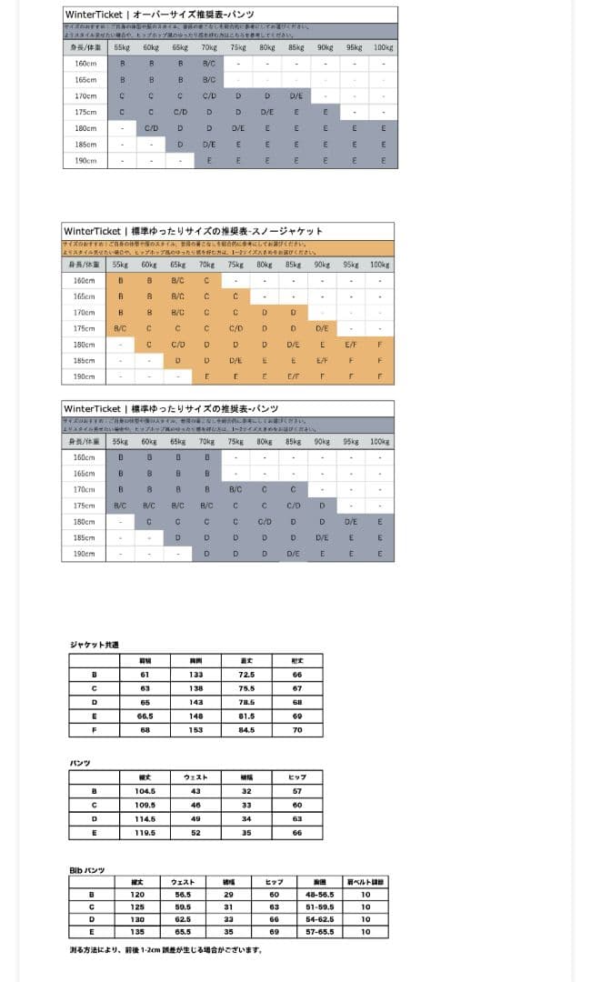 WINTER　TICKET　スノーウェア　サイズＥ ウィンター　チケット
