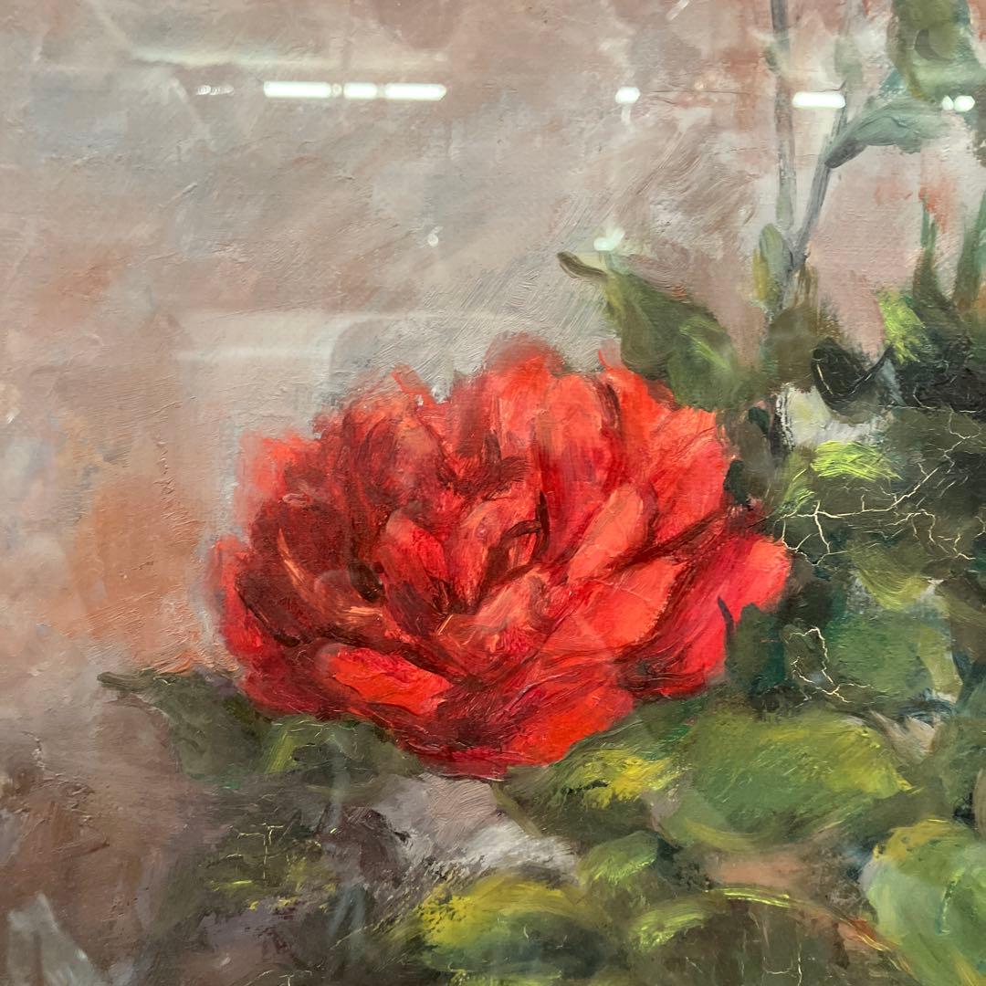アンティーク 赤い薔薇 ローズ フラワー 油彩画 油絵 アート 絵画 美術 芸術
