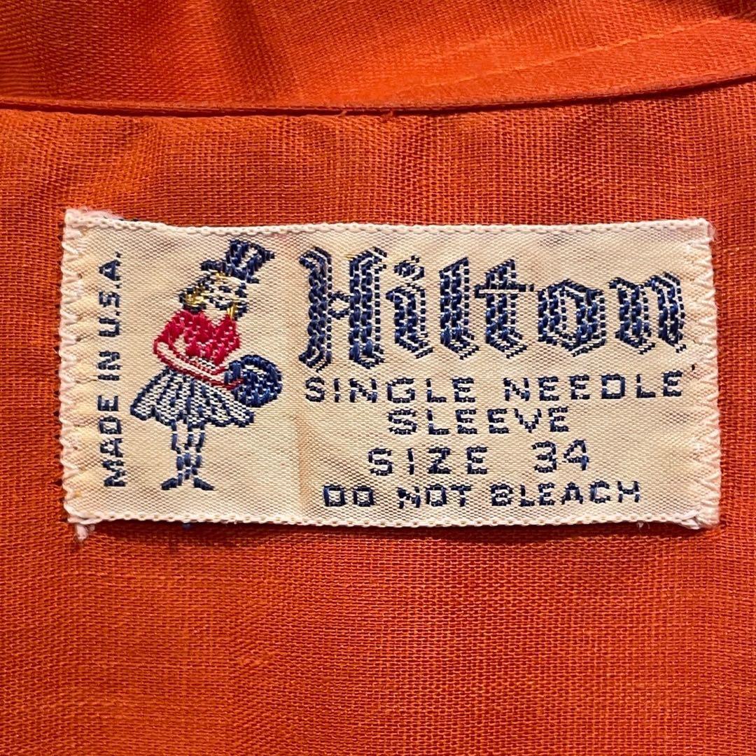 70s ヒルトン ボーリングシャツ USA製 レディース Hilton オレンジ