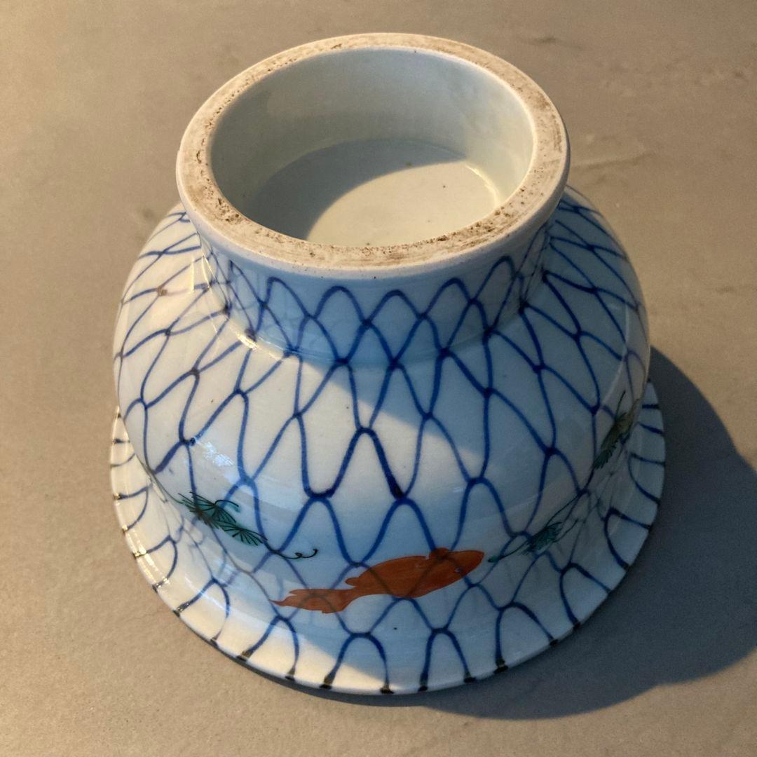 【貴重】古伊万里　染付色絵鉢　網目　金魚　金彩　茶碗　陶器　骨董品　江戸後期