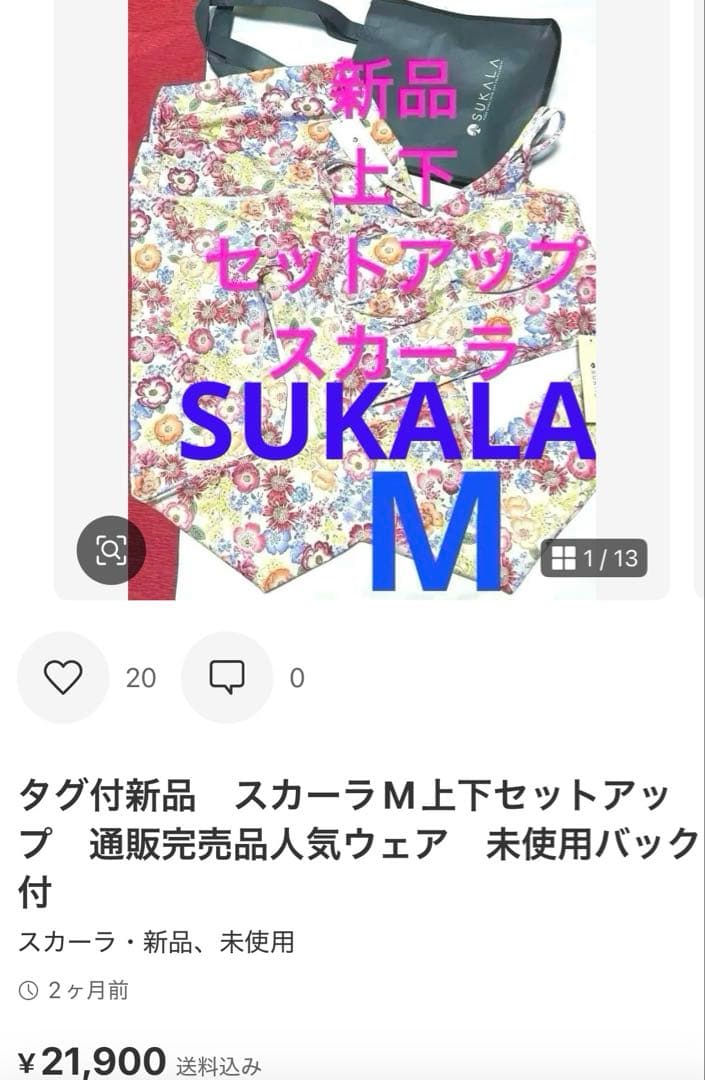 タグ付新品スカーラ　上下セット　MブラトップとSレギンス　SUKALA2バック付