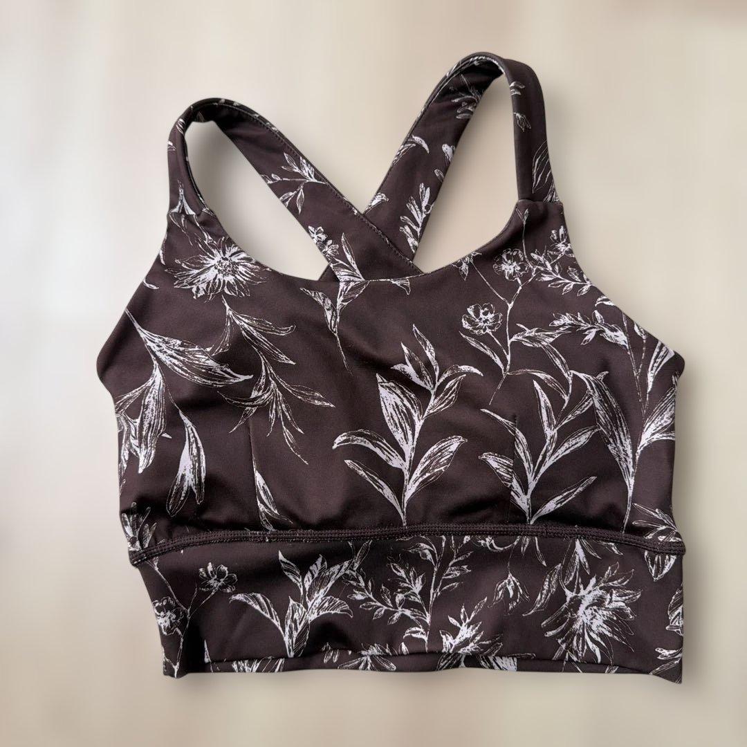 emmi yoga ボタニカル柄 ヨガウェア 上下セット ブラウン