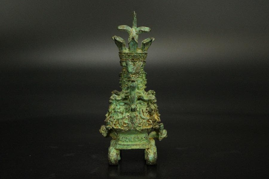 中国美術 青銅 豆 蓋瓶 高9.6cm(HA521)