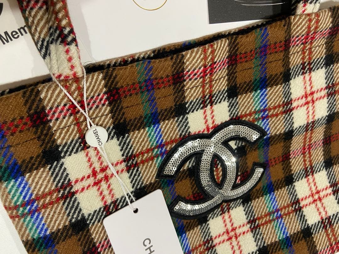 CHANEL シャネルノベルティ　トートバッグ　ハンドバッグ　チェック　ブラウン