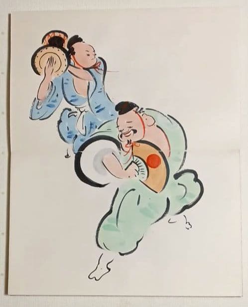 槙岡芦平（槙岡鬼佛の実子)の大津絵画帖手書きサイン入り（肉筆19図柄)昭和期
