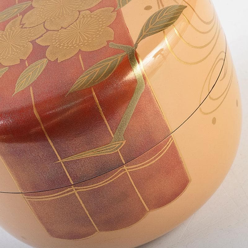 茶道具　加賀蒔絵師　中村宗尹作　白漆　花筏蒔絵　平棗　共箱　V　R9537